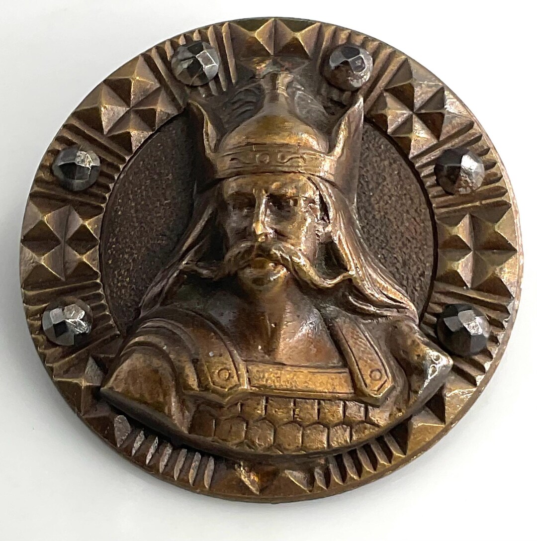 Large Thor Norse God Antique Portrait Button Mythology Armor Winged ...