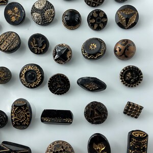 Lot 75 Antique Black Glass Gold Luster Outline Antique Buttons Old ...