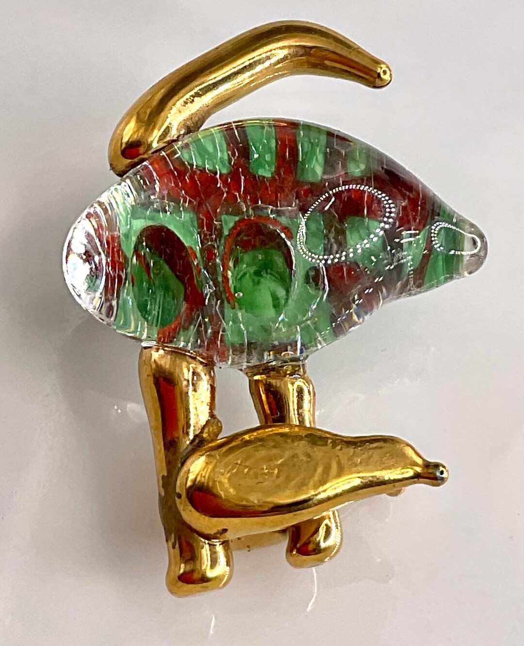 Vintage Fused Glass Unusual Shape Studio Button Large Red Green Clear ...