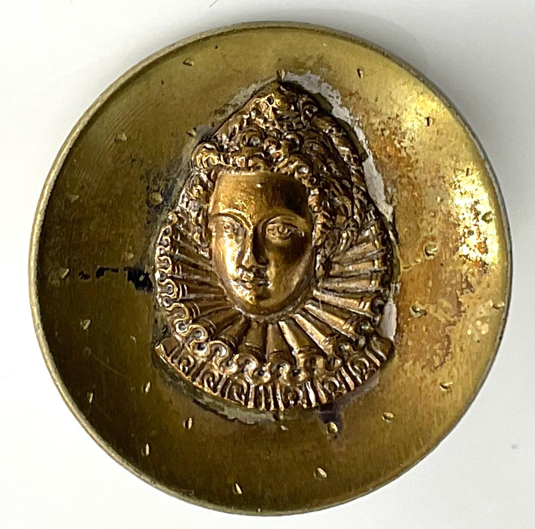 Antique Queen Elizabeth I Metal Old Portrait Button Elaborate Collar ...