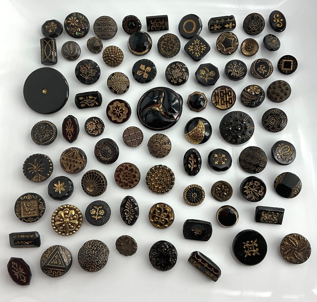Lot 75 Antique Black Glass Gold Luster Outline Antique Buttons - Etsy