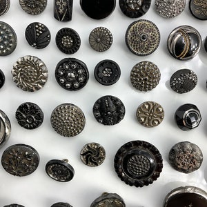 Lot 75 Antique Black Glass Silver Luster Outline Old Buttons Small ...