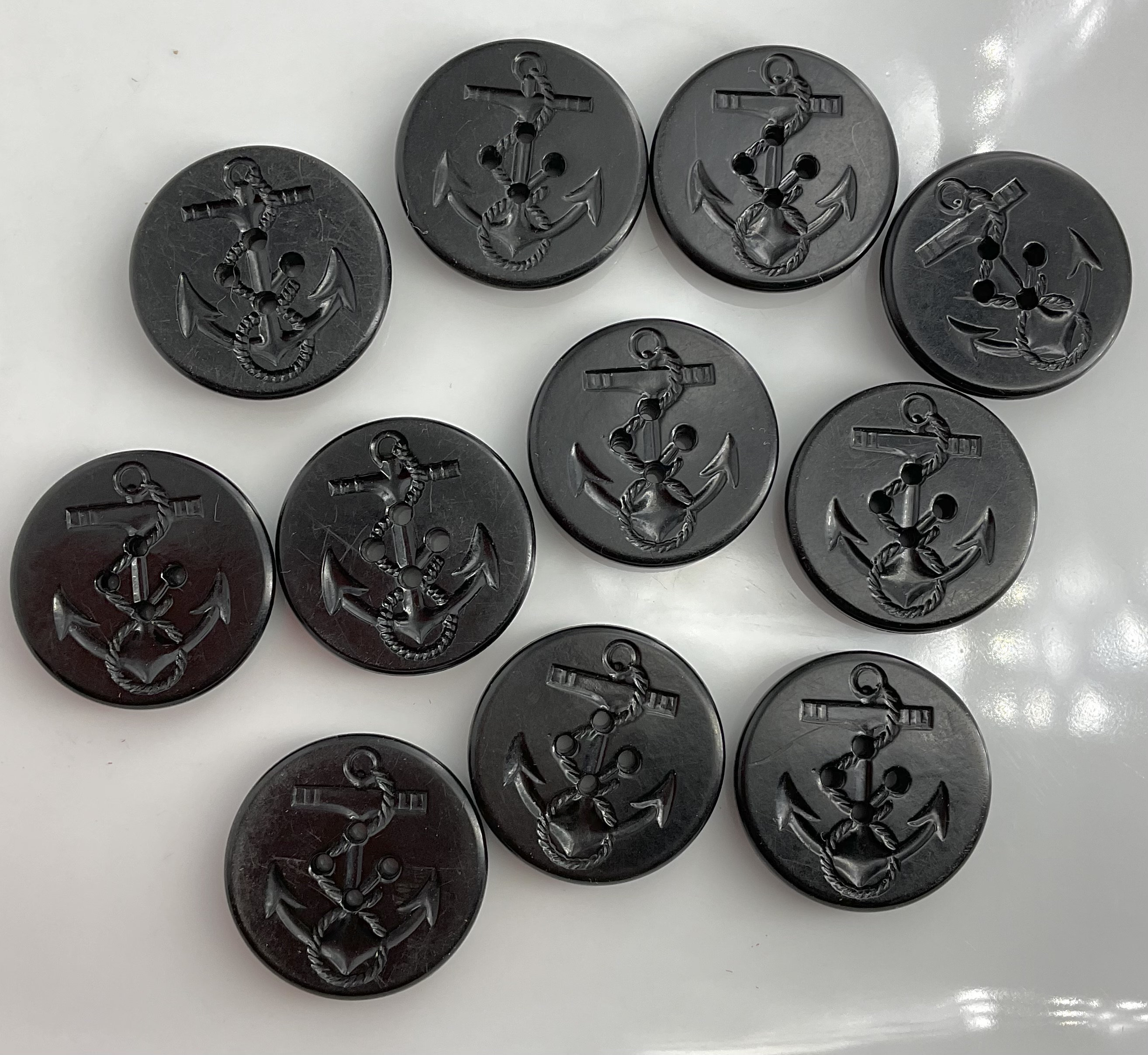 Set 11 Big Pea Coat Anchor Large Black Picture Buttons Old Anchors ...