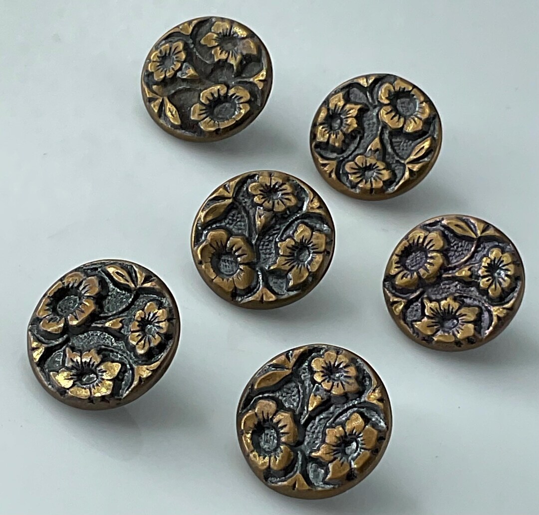 Set 6 Antique Small Metal Buttons Floral Botanical Design Flowers - Etsy