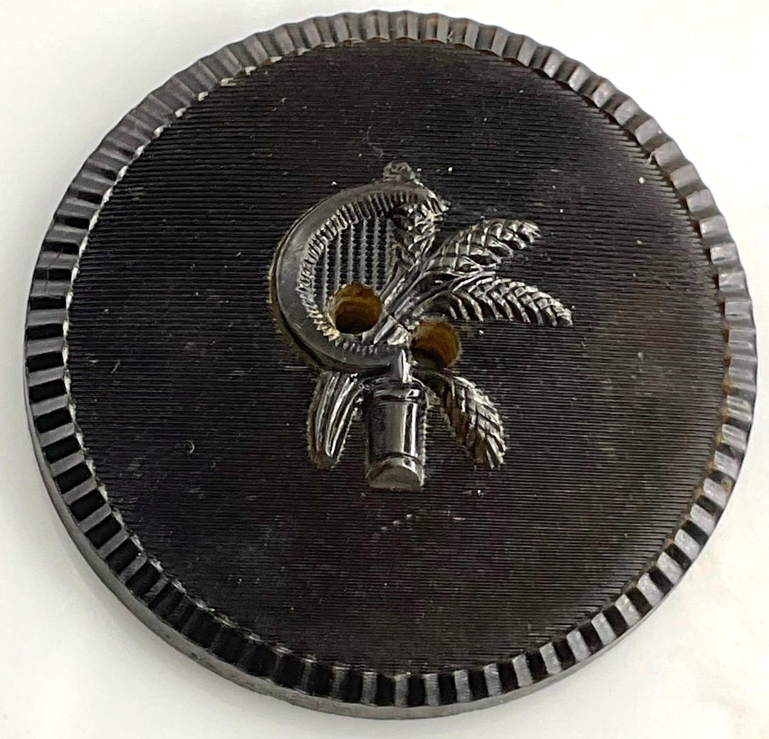 Large Antique Wheat Sickle Processed Horn Pick Mark Picture Button Old ...