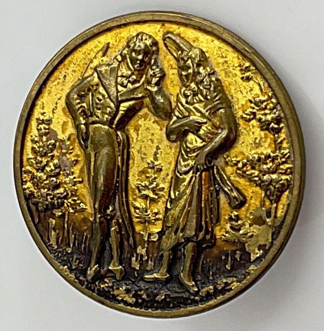 Figures Fops Couple Flowers Color Tint Antique Metal Button Victorian ...