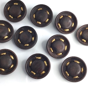 Set 10 Large Vintage Wood Buttons Pierced Gold Braid Wooden - Etsy