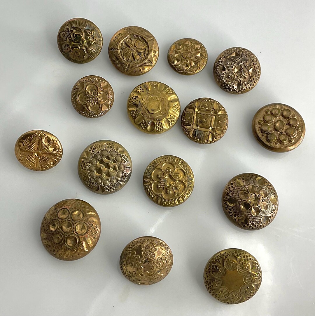 Lot of 15 Antique Gilt Golden Age Buttons Old Variety Victorian Small ...