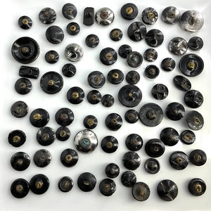 Lot 75 Antique Black Glass Silver Luster Outline Old Buttons Small ...