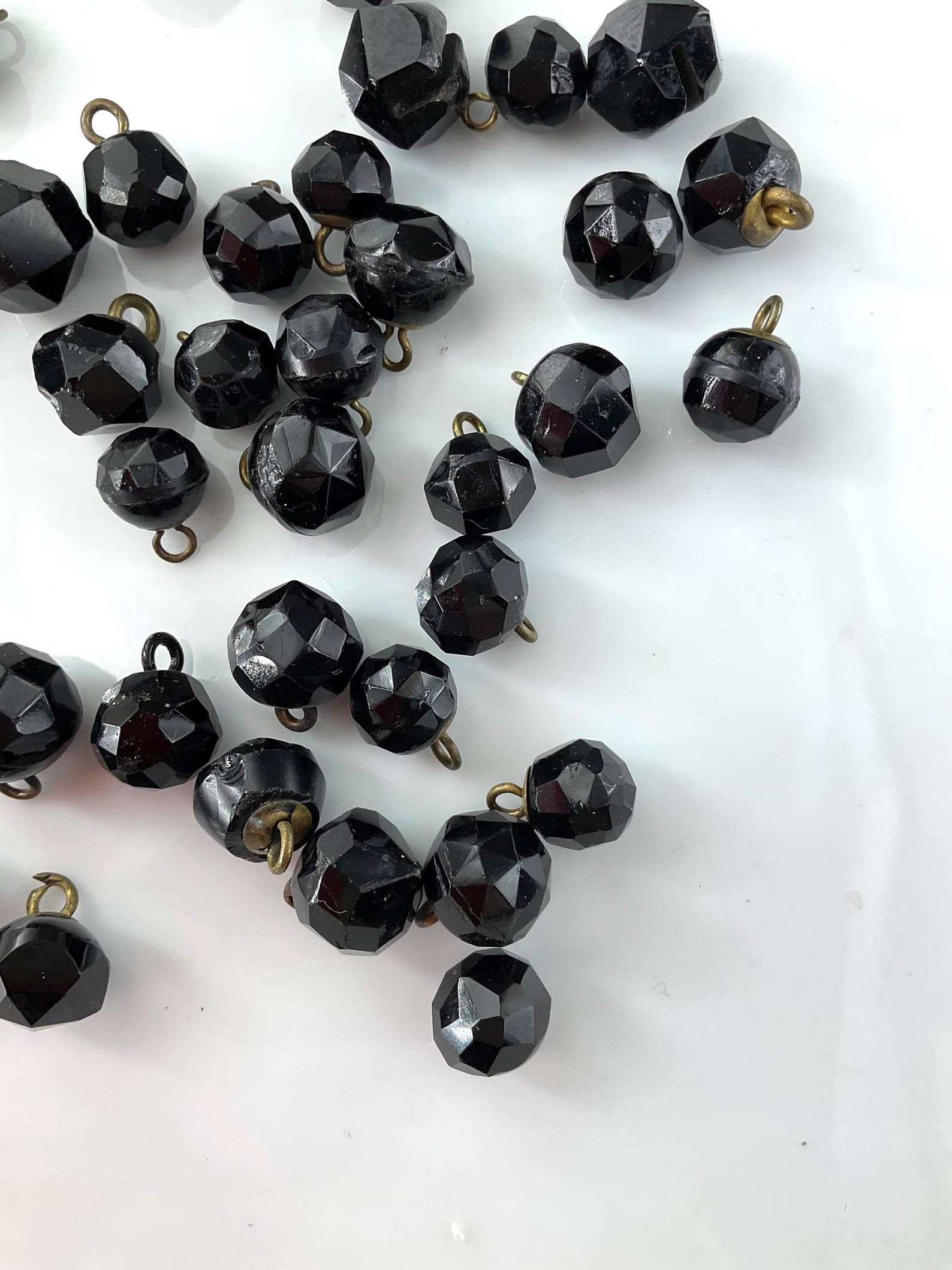 Lot 50 Antique Black Glass Faceted Ball Shape Buttons Old Variety ...