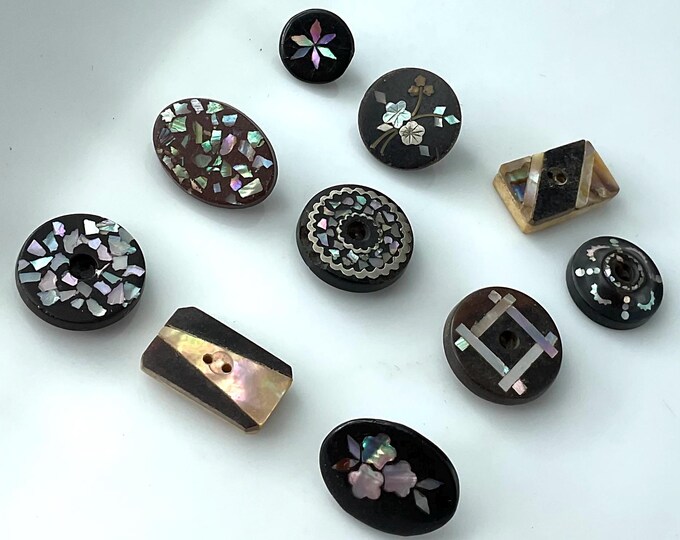 Lot 10 Small Antique Inlaid Horn Bone Composition Buttons Shapes Old ...