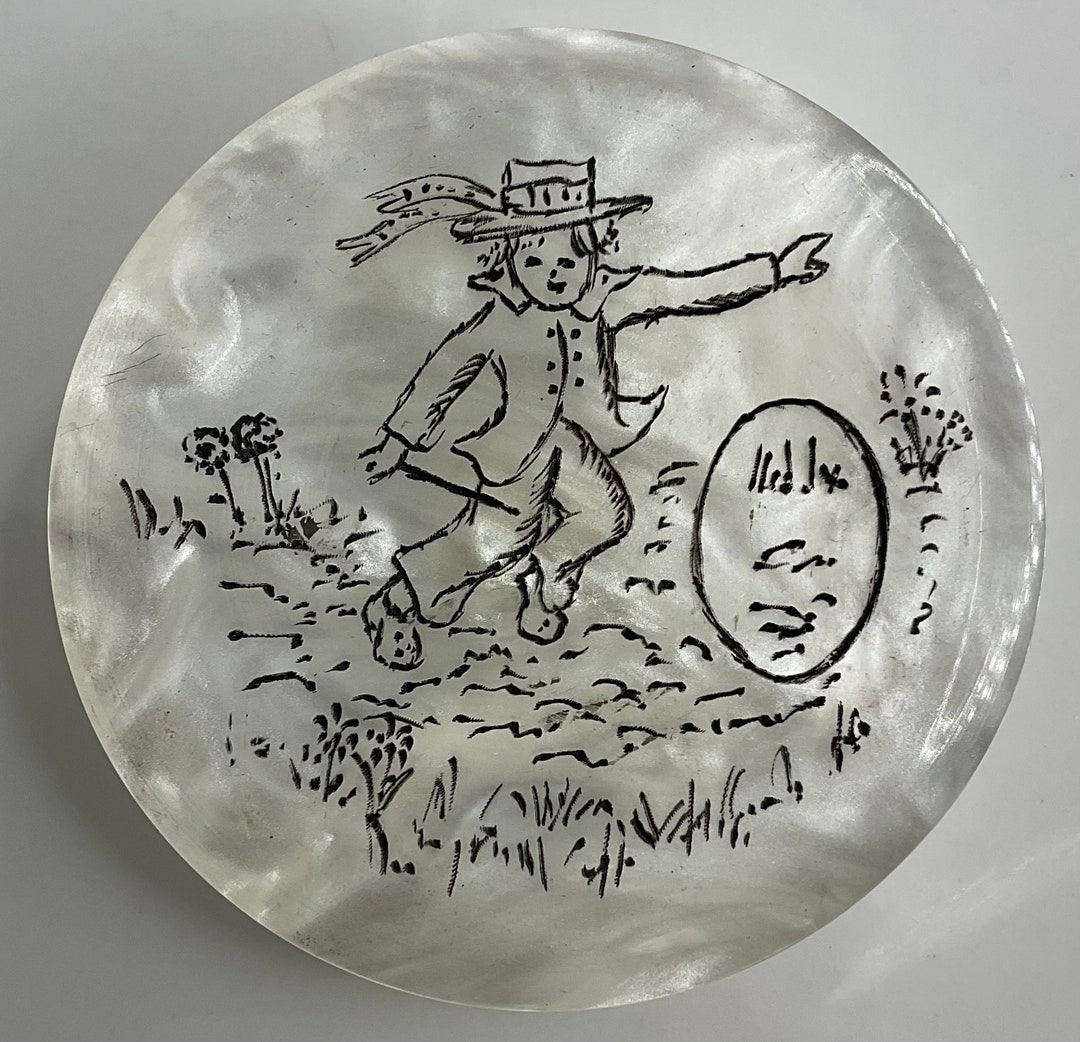 Large Vintage Boy Child Hoop Rolling Play White Etched Incised ...