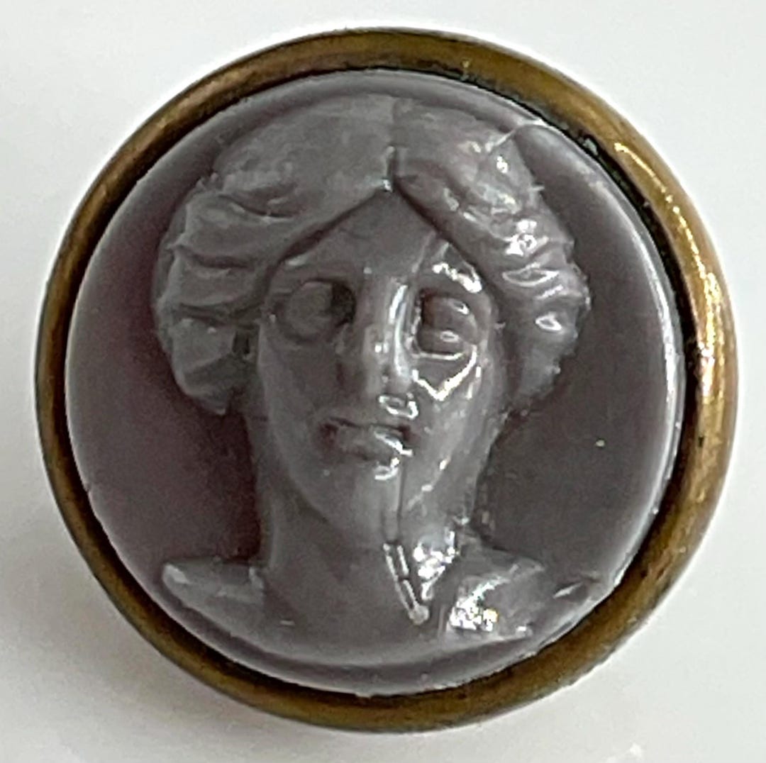 Brown Gray Glass Waistcoat Jewel Jenny Lind Woman Portrait Mounted in ...