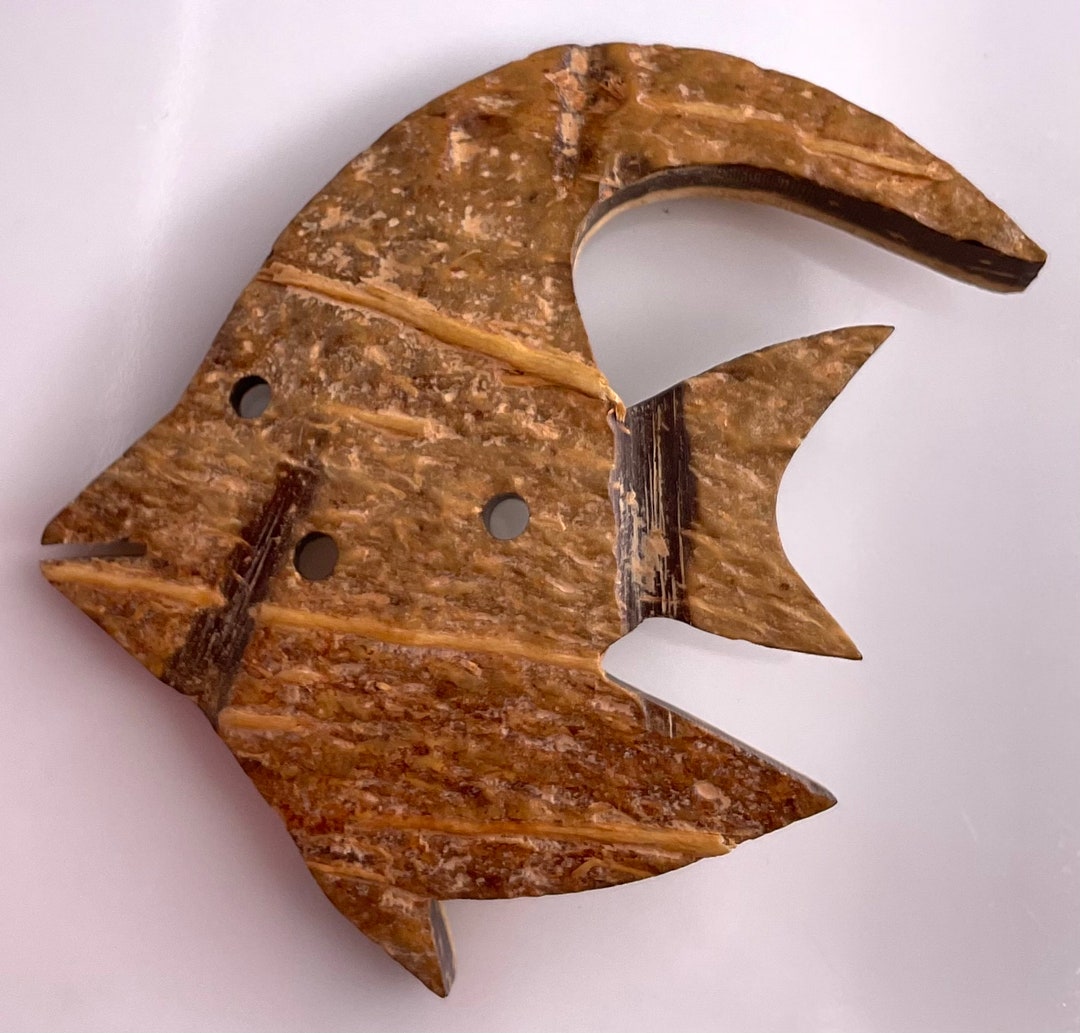 Large Realistic Shape Carved Coconut Shell Angelfish Fish Button ...