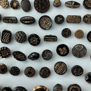Lot 75 Antique Black Glass Gold Luster Outline Antique Buttons Old ...