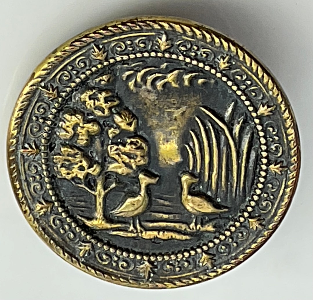 Birds Tree Reeds Antique Medium Metal Picture Button Old Victorian - Etsy