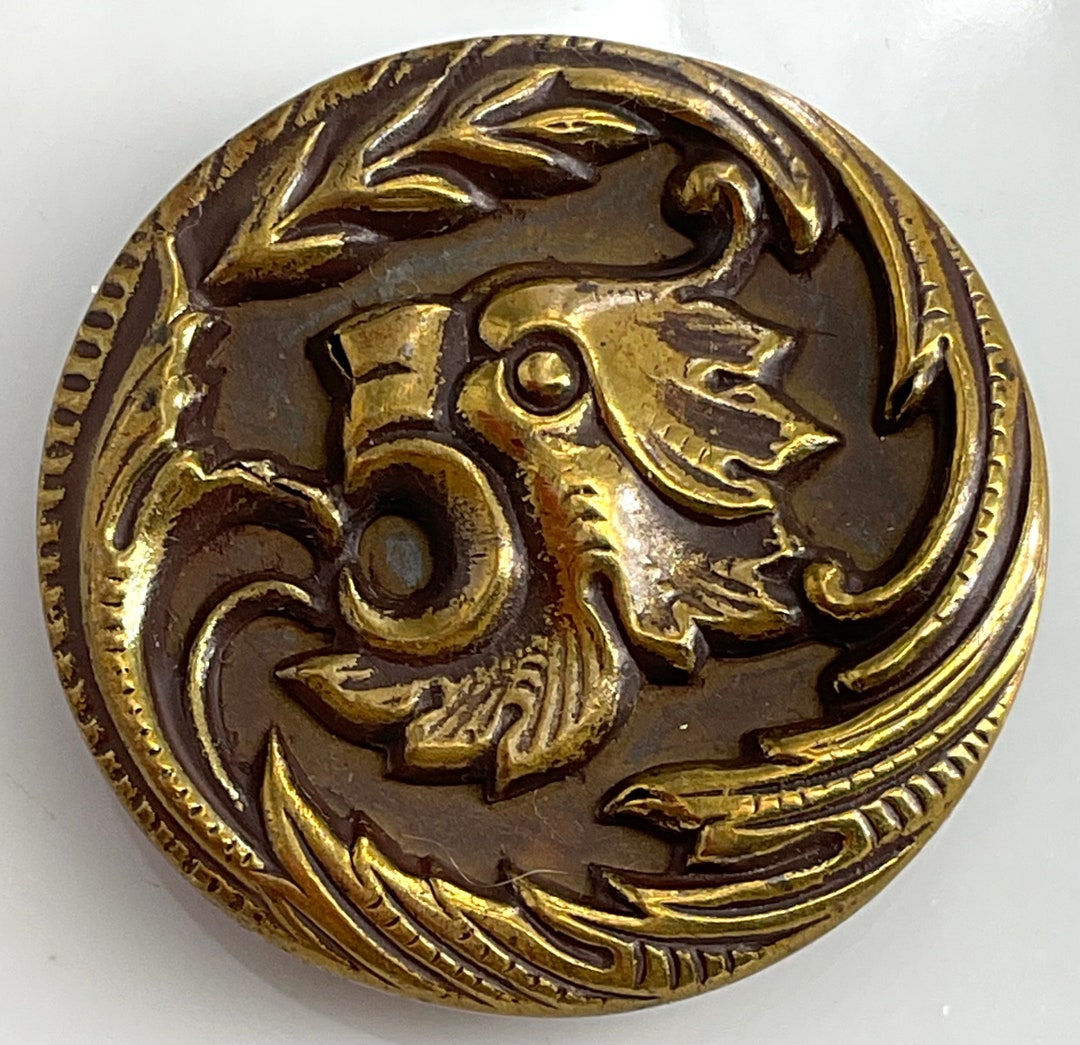 Large Antique Metal Fabulous Creature Dragon Head Button Victorian Old ...