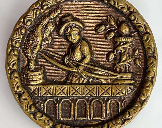Victorian Woman Archer Figure Balcony Vase Antique Picture Button Old ...