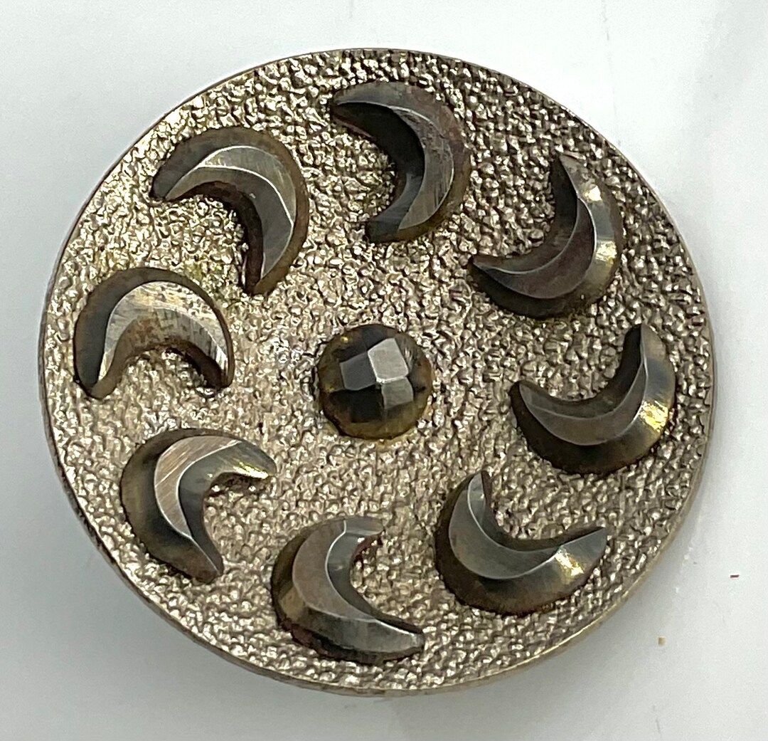 Cut Steel Crescent Moon Shapes Ornate Brass Medium Size Antique Button ...