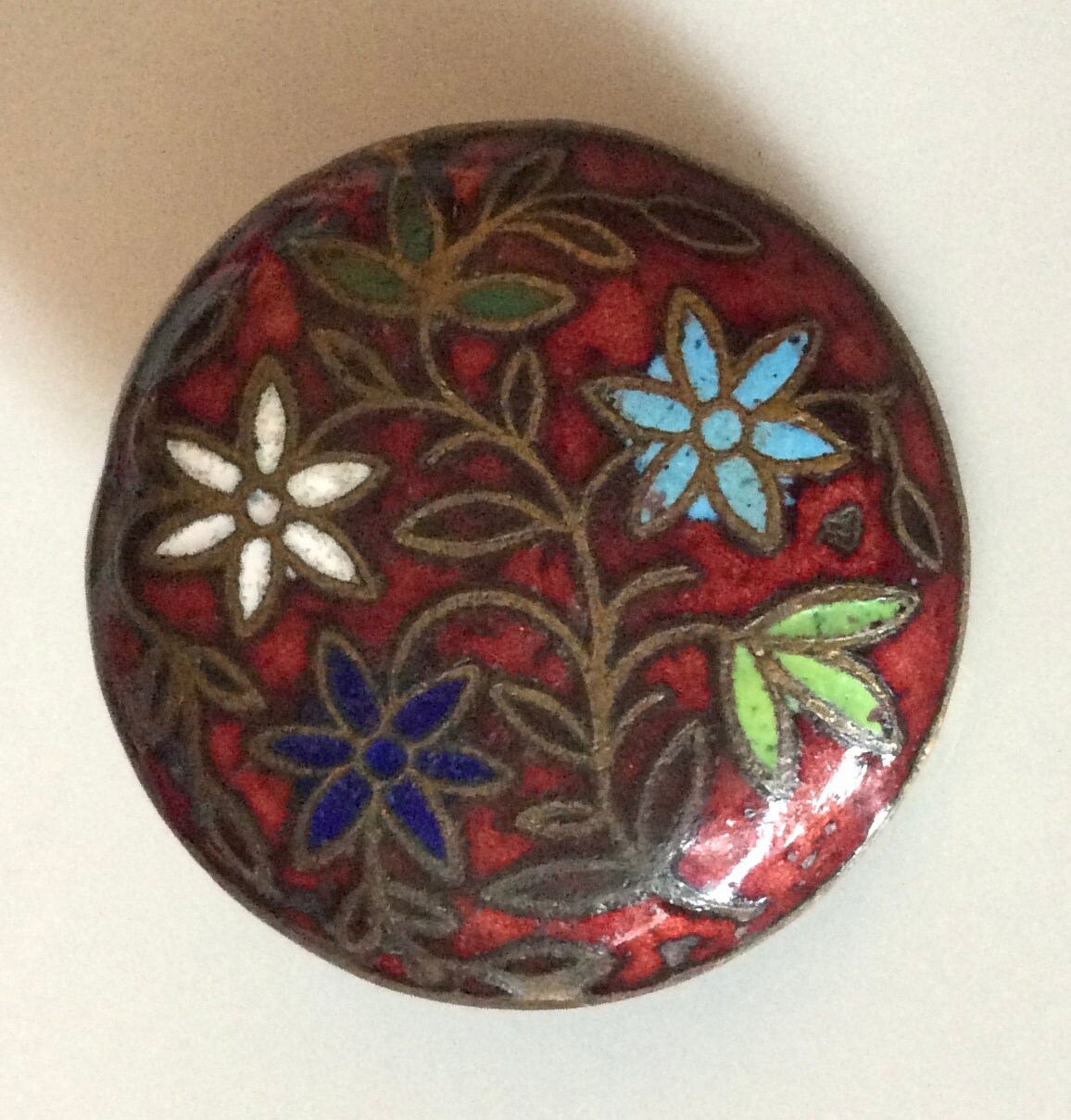 Colorful Flowers Antique Red Enamel Button Old Medium Size | Etsy