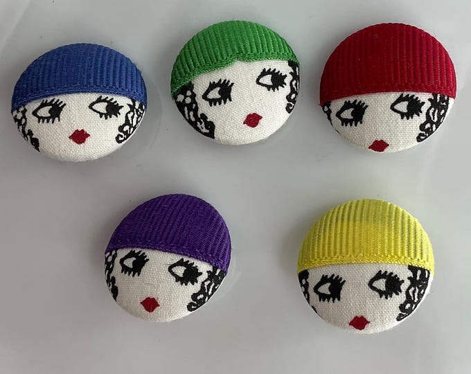 Set 5 Flapper Women Faces Heads Hats Colorful Vintage Fabric Cloth ...