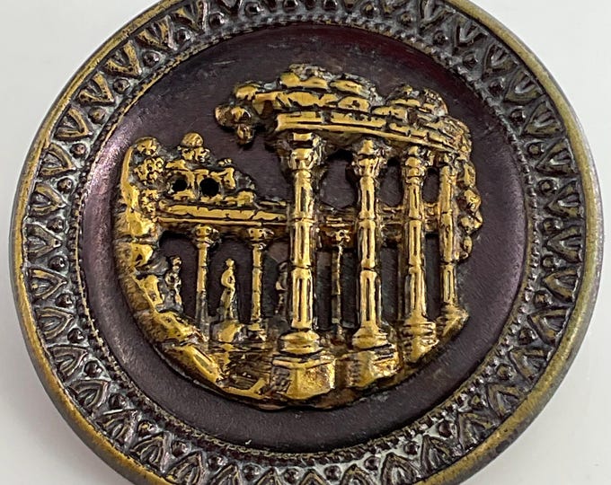 Large Antique Buildings Ancient Ruins Metal Picture Button Old ...