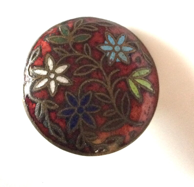 Colorful Flowers Antique Red Enamel Button Old Medium Size - Etsy