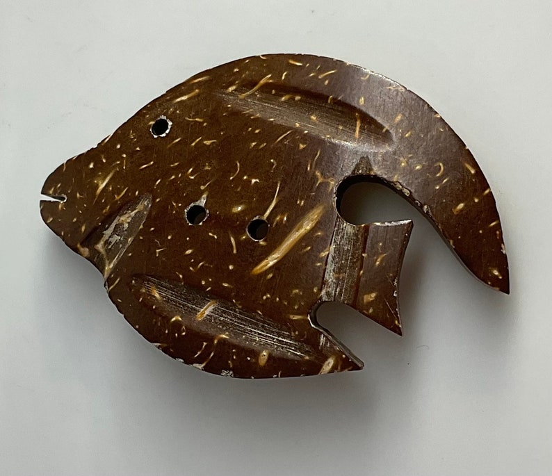 Large Realistic Shape Carved Coconut Shell Fish Button Vintage - Etsy