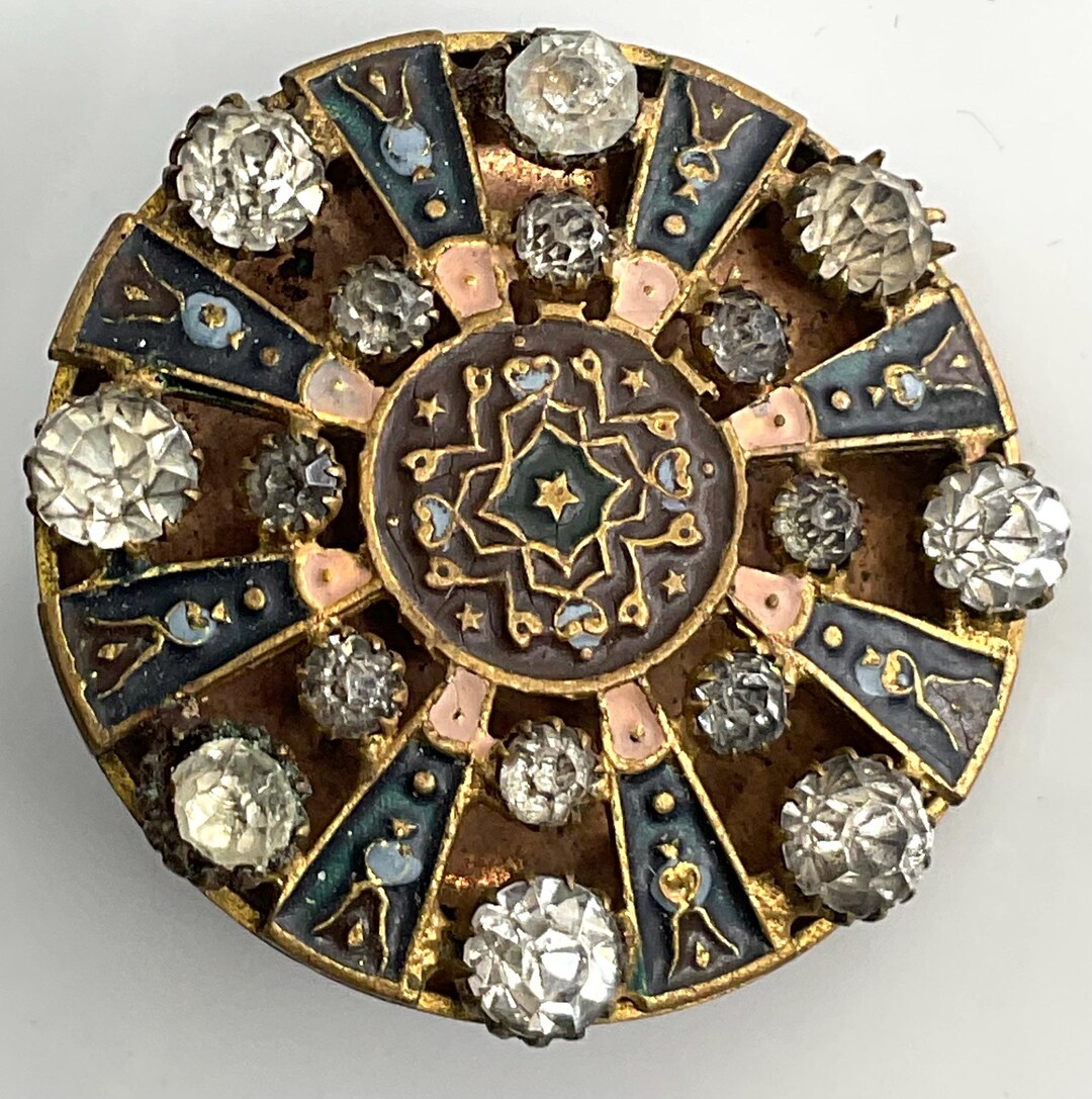 Brilliant Paste Jewel Color Tint Antique Medium Flower Button Old ...