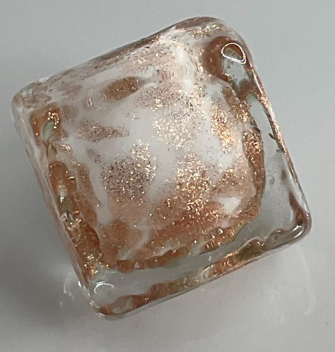 Vintage SQUARE Cube Shape Glass Paperweight Button Goldstone White ...