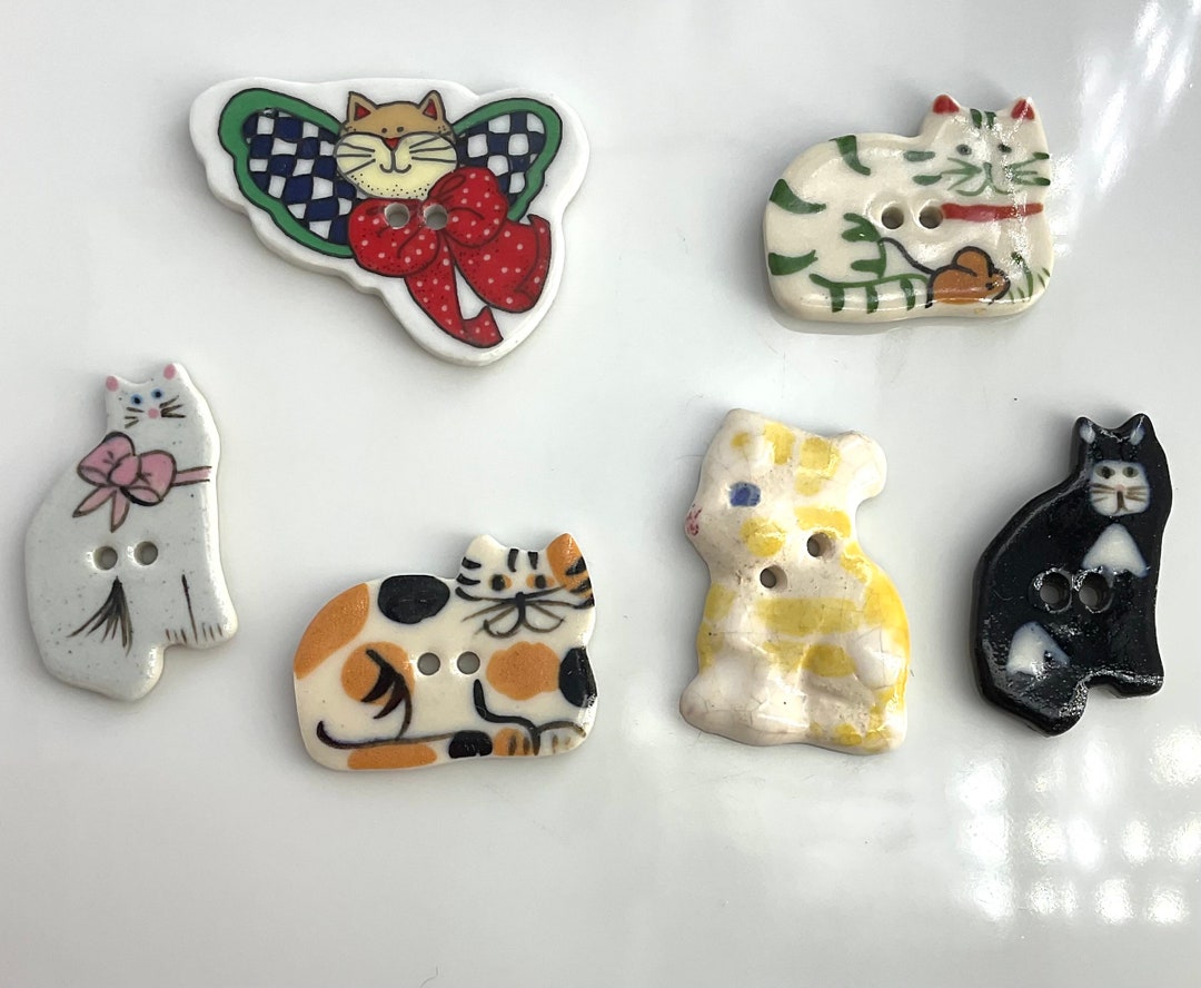 Lot 6 Large Ceramic Cat Realistic Shape Novelty Buttons Vintage Cats - Etsy