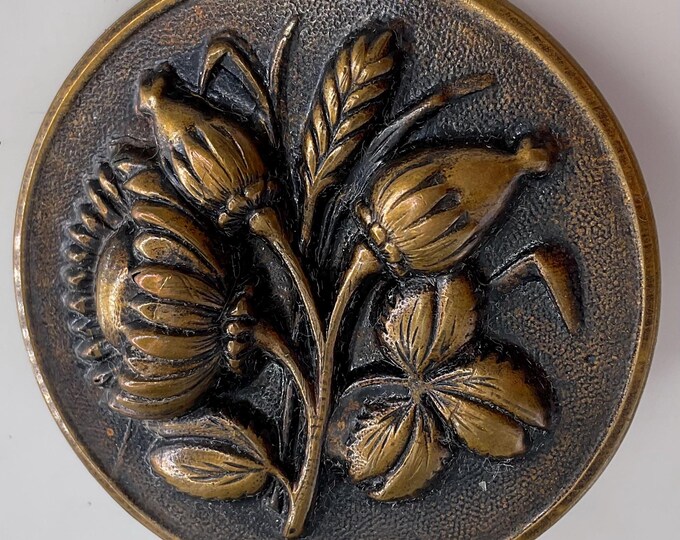 LARGE Victorian Metal Antique High Raised Relief Flowers Old Floral ...