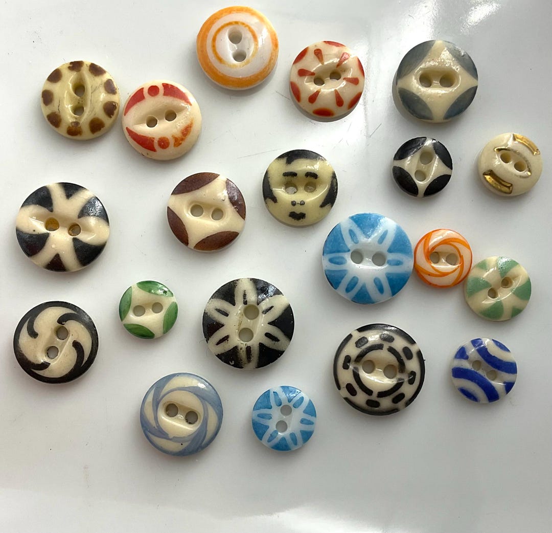Lot 20 Antique China Stencil Buttons Variety Colors Patterns Face Old ...
