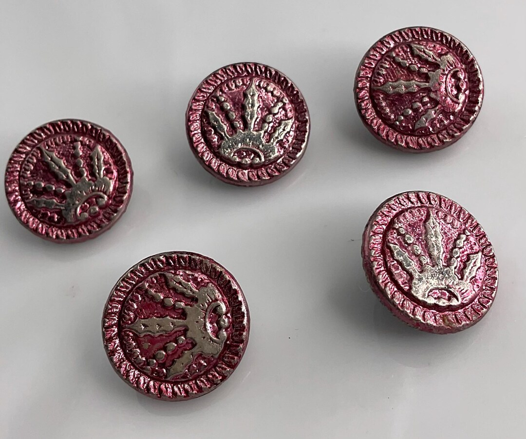 Set 5 Antique Small Original Pink Color Tint Tinted Metal Buttons Old ...