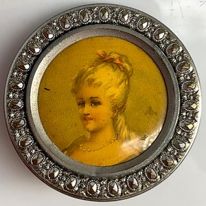 Large Color Lithograph Woman Portrait Metal Antique Button Old - Etsy