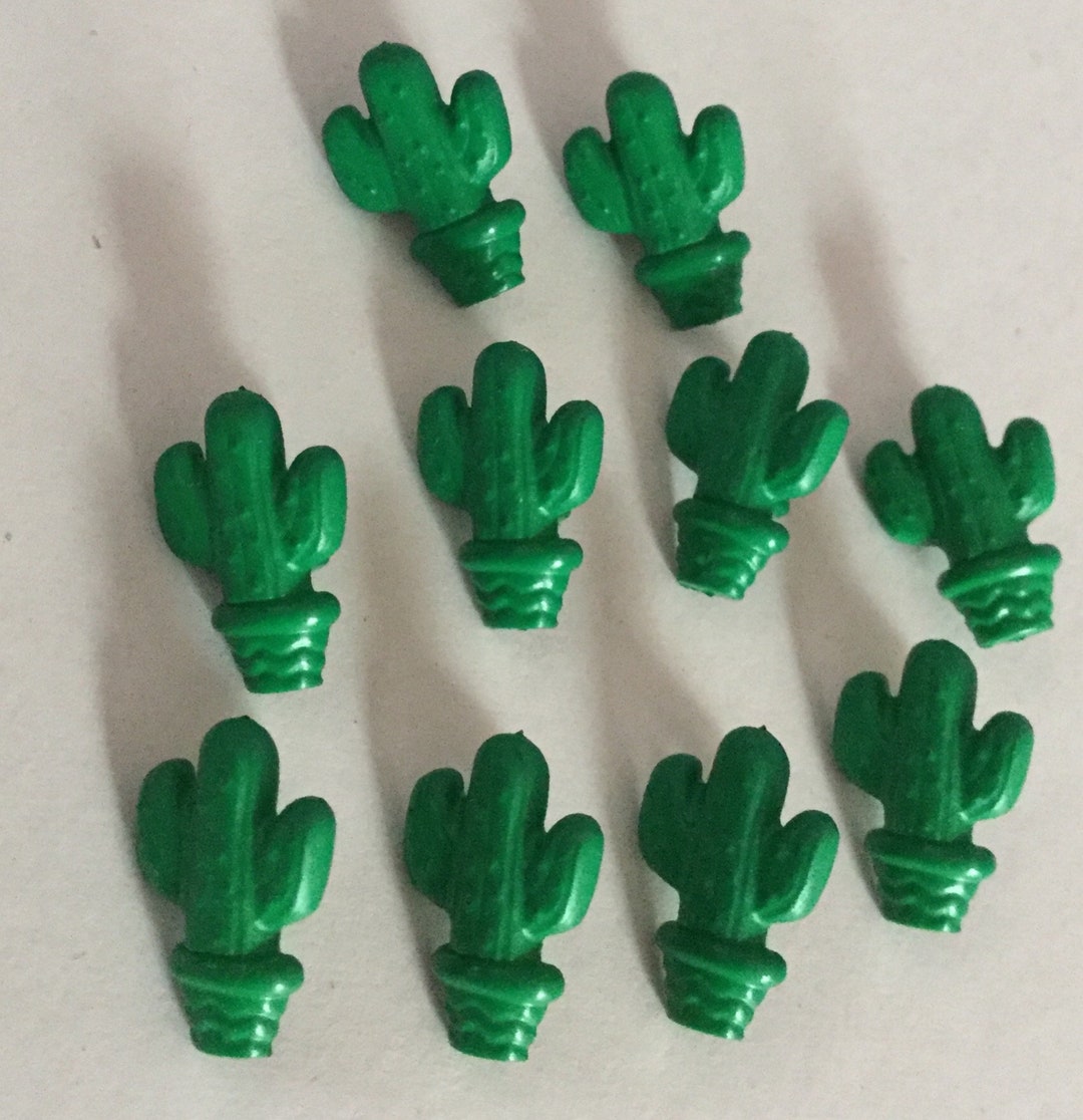 Set 10 Vintage Green Cactus Plant Realistic Shape Buttons Pot Plant ...