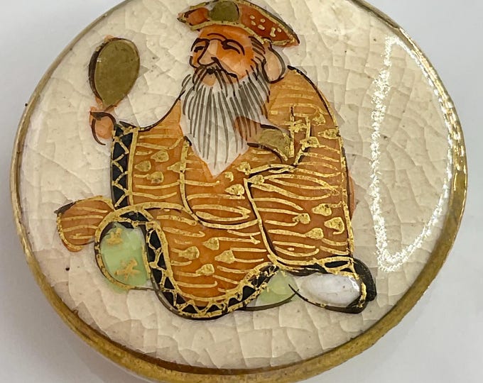 Satsuma Asian Figure Man With Mirror Colorful Medium Vintage Ceramic ...