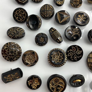 Lot 75 Antique Black Glass Gold Luster Outline Antique Buttons - Etsy