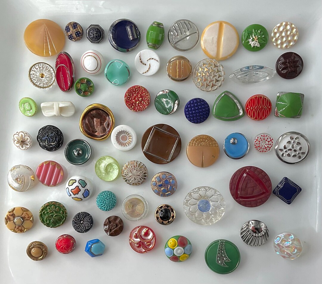 Bulk Lot 60 Vintage Colorful Glass Buttons Variety Sizes Shapes Colors ...