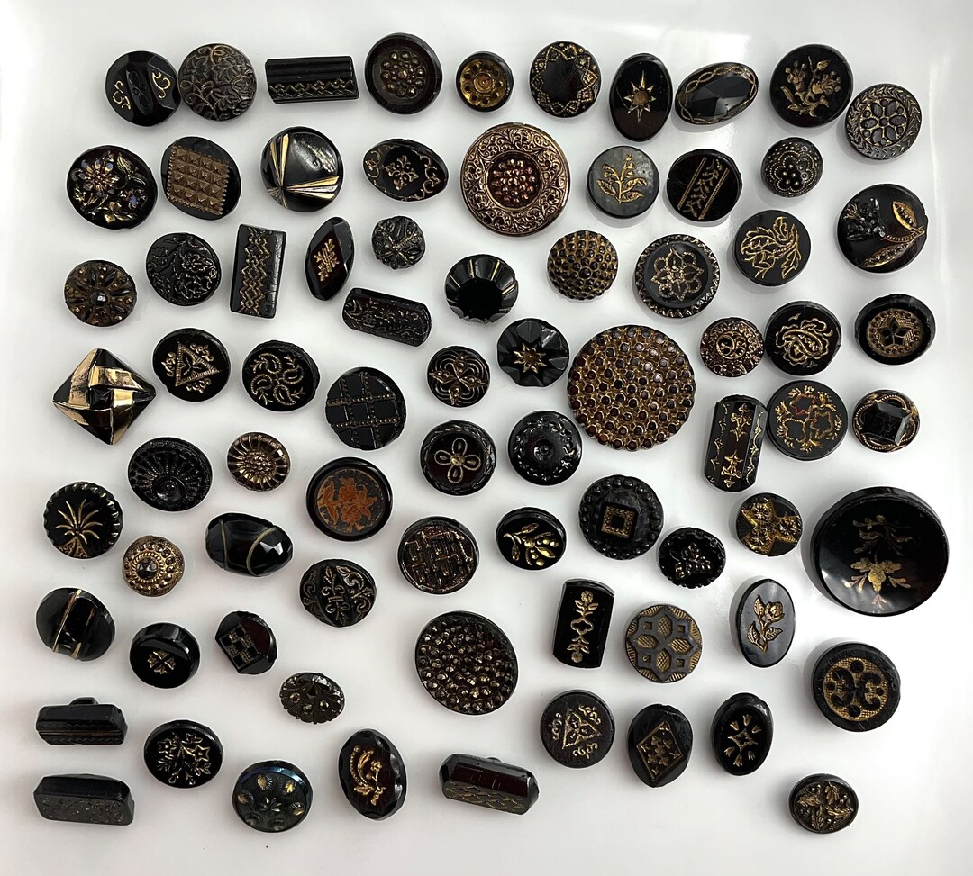 Lot 75 Antique Black Glass Gold Luster Outline Antique Buttons - Etsy