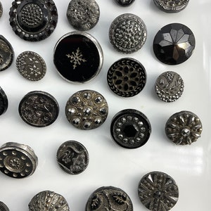 Lot 75 Antique Black Glass Silver Luster Outline Old Buttons Small ...