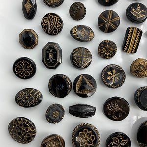 Lot 75 Antique Black Glass Gold Luster Outline Antique Buttons - Etsy
