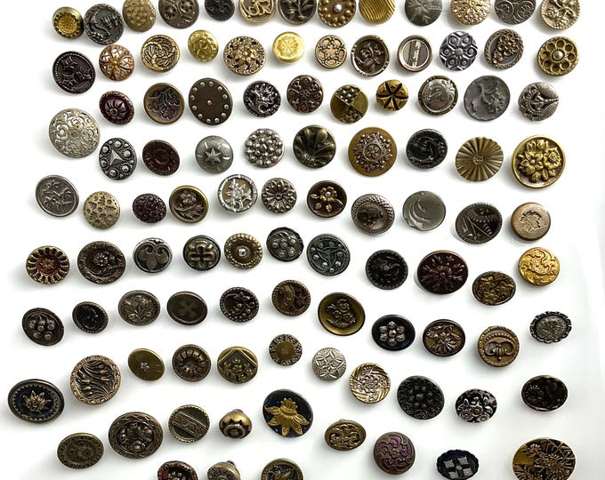 Lot 100 Antique Small Metal Buttons Old Variety Tints Flowers Ornate ...