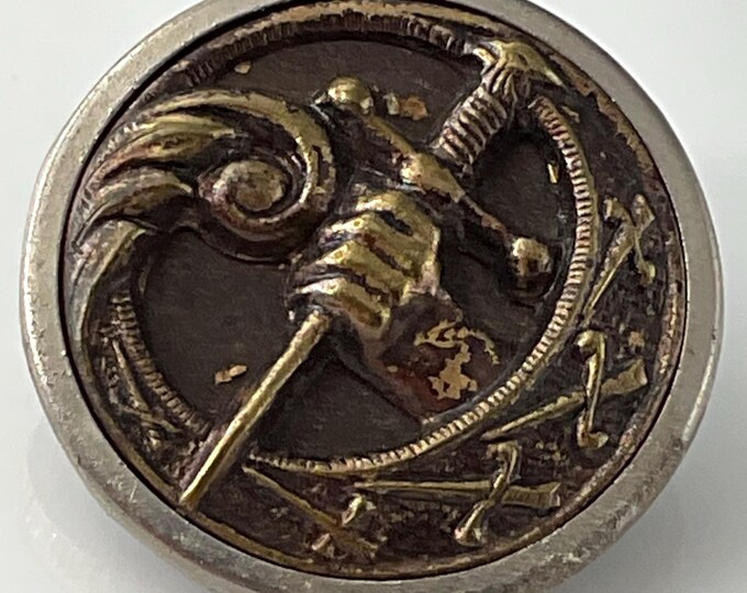 Hand Holds Sword Excalibur Crescent Moon Antique Metal Button Victorian ...