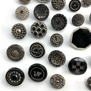 Lot 75 Antique Black Glass Silver Luster Outline Old Buttons Small ...