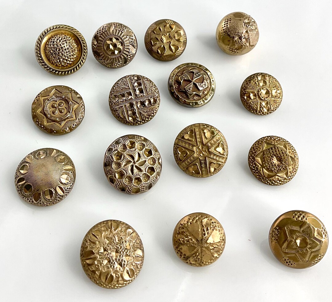 Lot of 15 Antique Gilt Golden Age Buttons Old Variety Small Metal ...