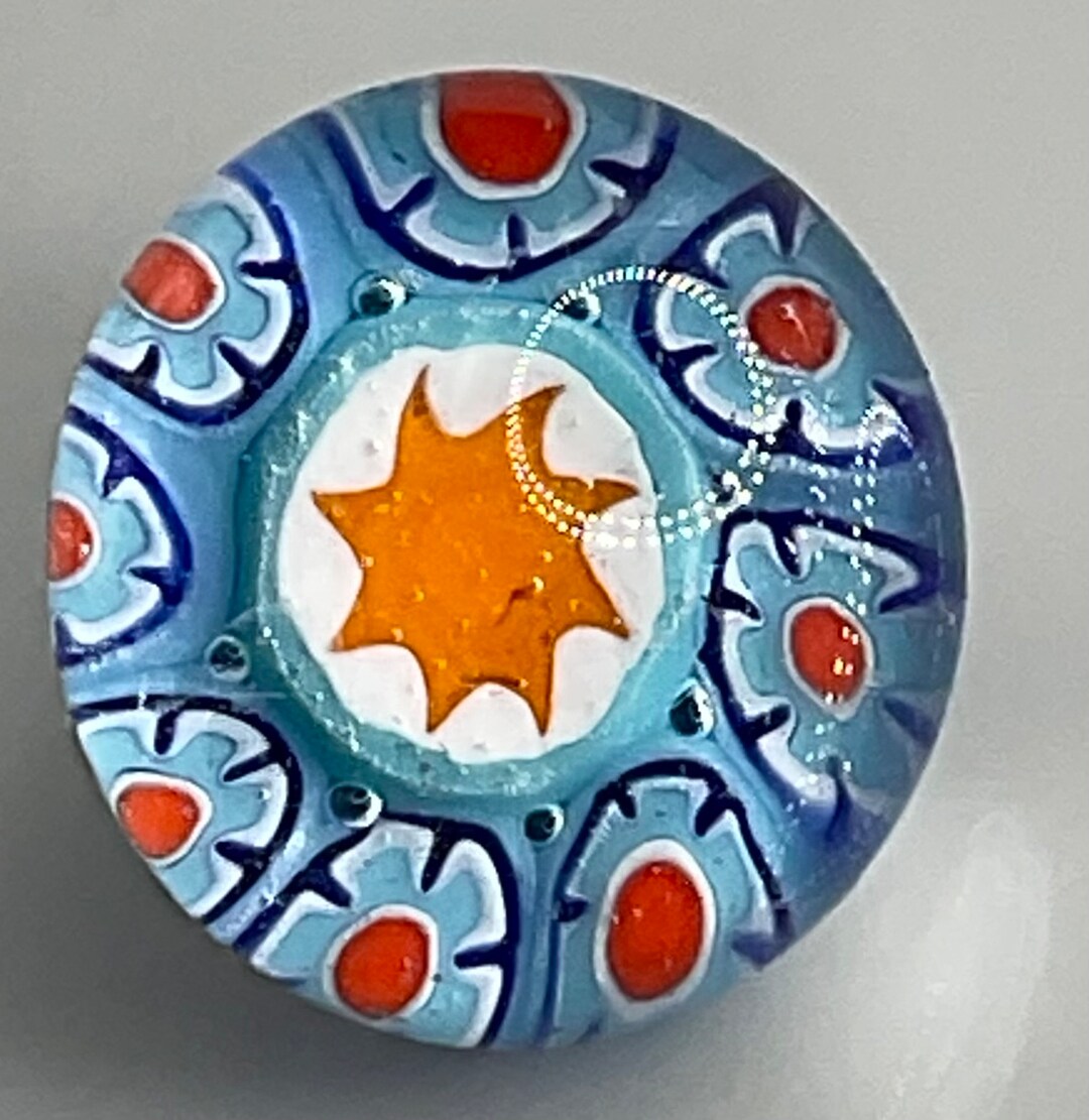 Unique Millefiori Glass Flowers Sun Sunshine Paperweight Small Blue ...