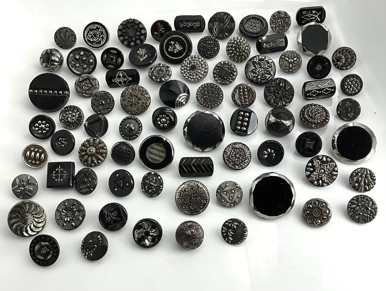 Lot 75 Antique Black Glass Silver Luster Outline Old Buttons - Etsy