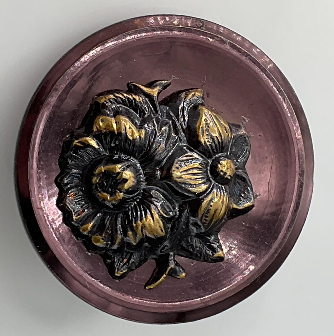 Medium Original Color Tint Flower Botanical Antique Metal Button Old ...