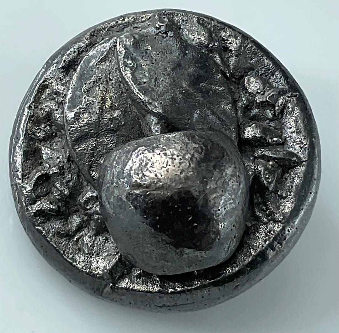 Large Old Metalized Plastic Sculptural Apple Fruit Picture Button ...